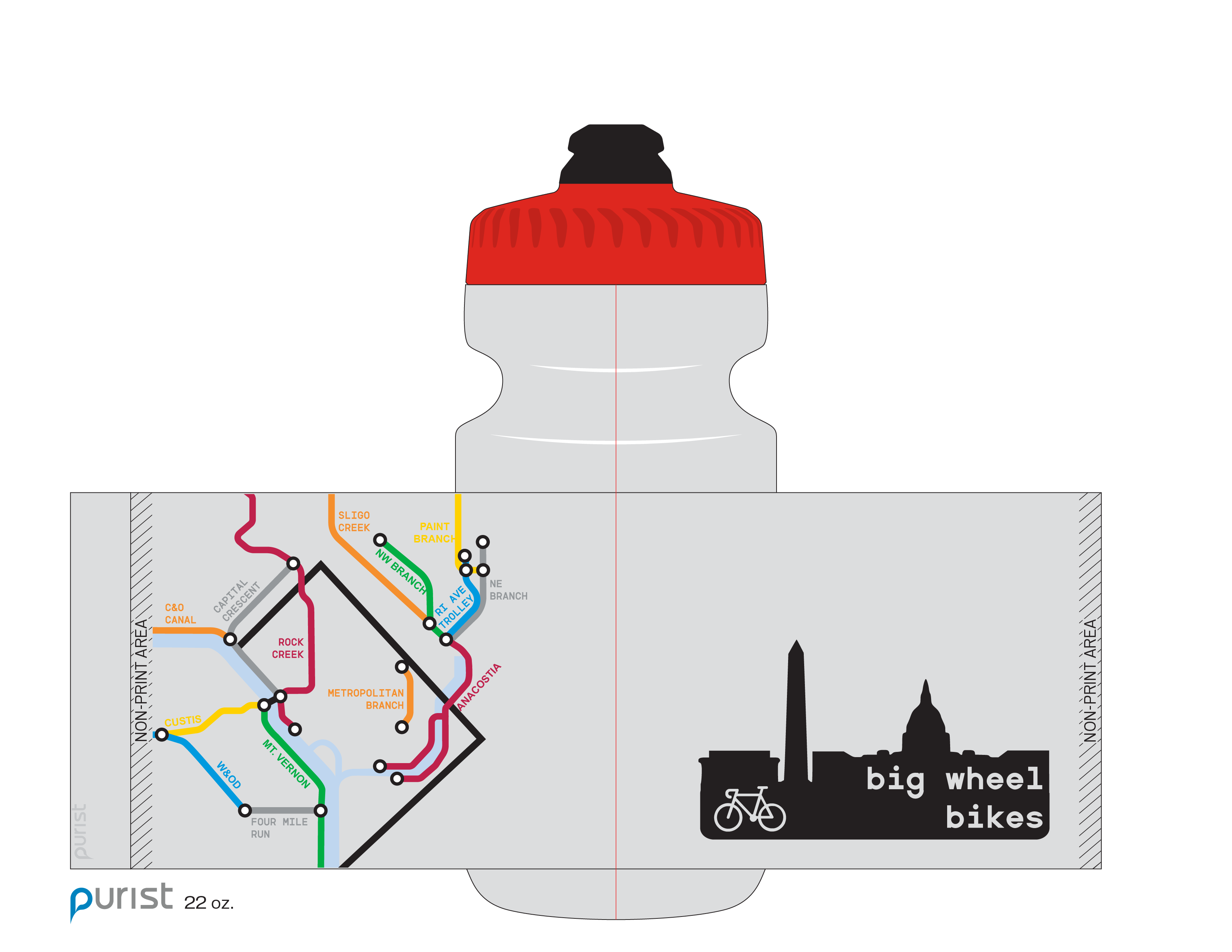 Red Trail Map Water Bottle | Big Wheel Bikes